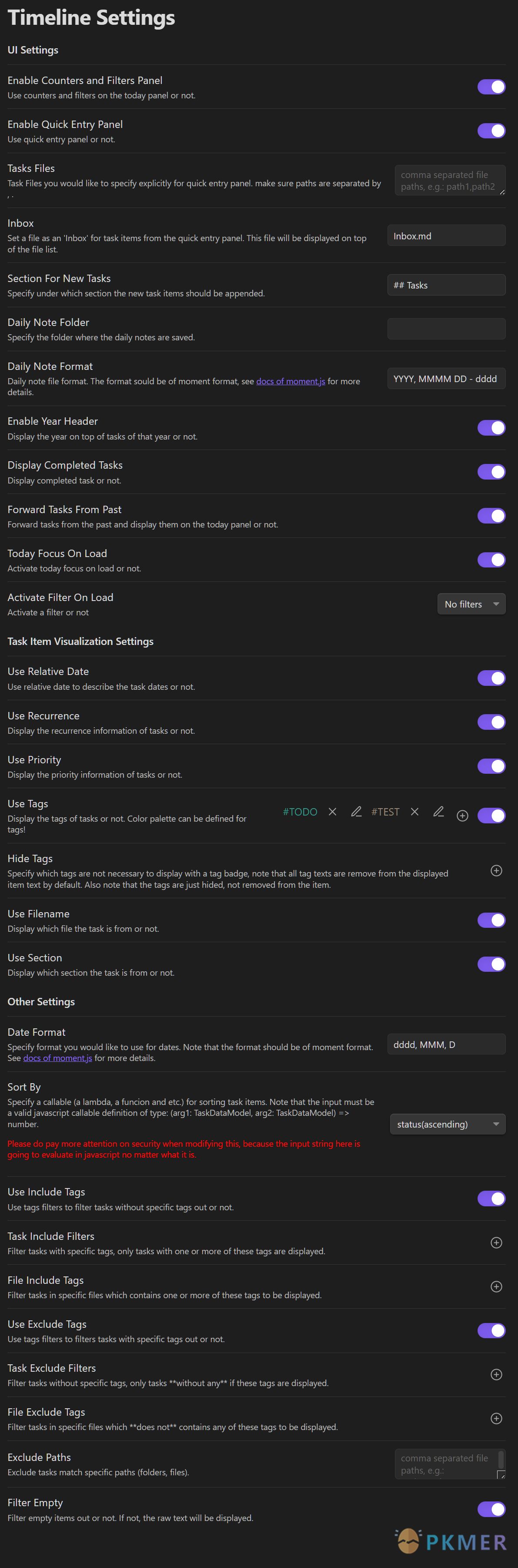PKMer_Obsidian 插件：Tasks calendar wrapper 支持快捷输入与时间线/日历视图的任务面板展示插件